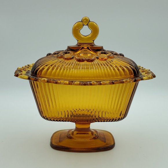 Indiana Glass | Dining | Indiana Glass Amber Gold Lidded Candy Dish ...